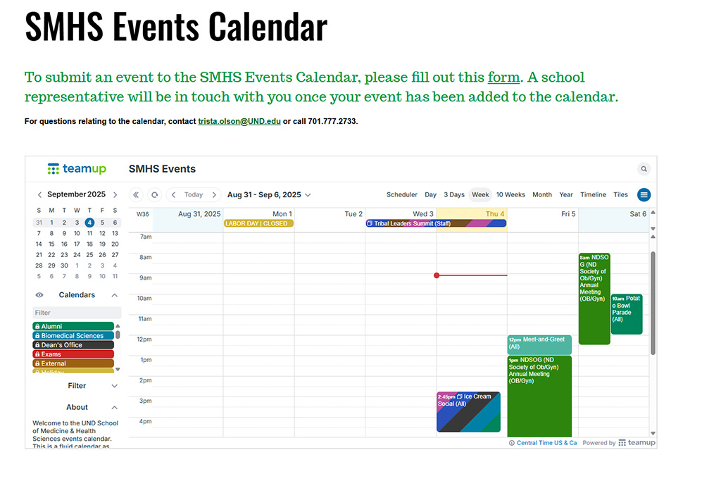 SMHS-only events calendar available via website - For Your Health