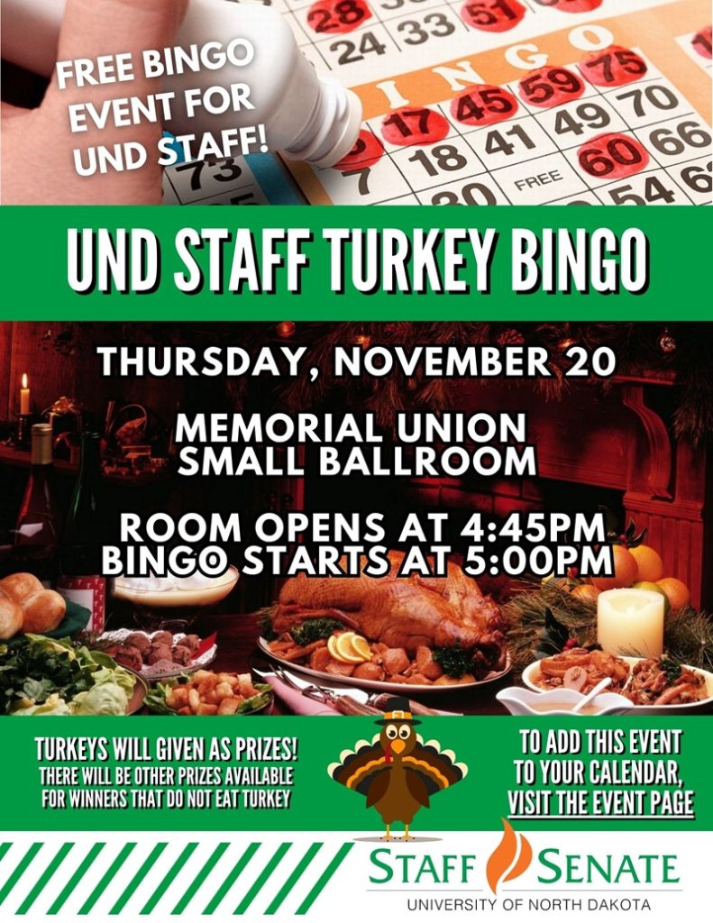 Free Turkey BINGO for UND staff on Nov. 20 - University Letter