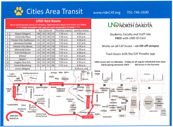 UND shuttle bus schedule available - University Letter
